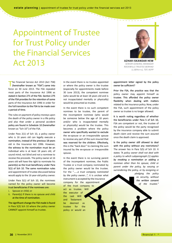 Appointment of Trustee for Trust Policy under the Financial Services ...
