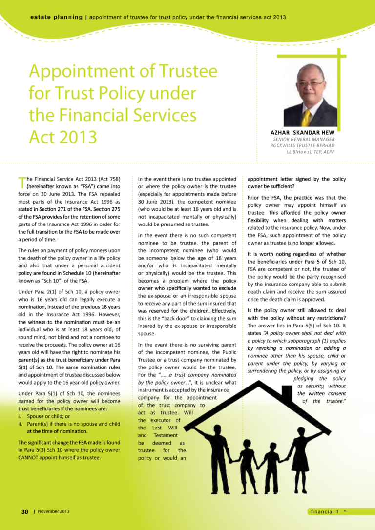 Appointment of Trustee for Trust Policy under the Financial Services ...