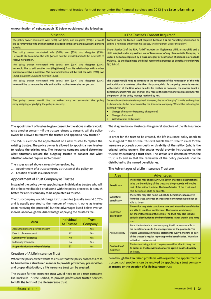 Appointment of Trustee for Trust Policy under the Financial Services ...