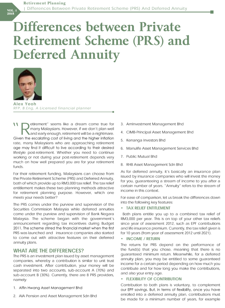 Differences between Private Retirement Scheme (PRS) and Deferred ...