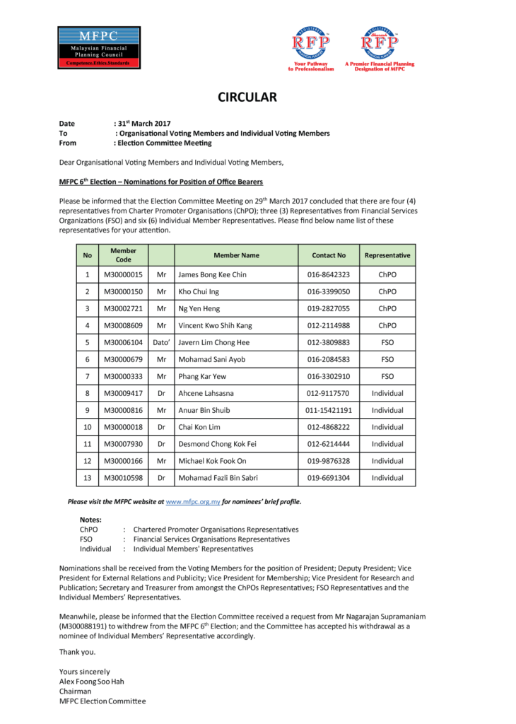 MFPC 13th AGM & 6th Election - MFPC